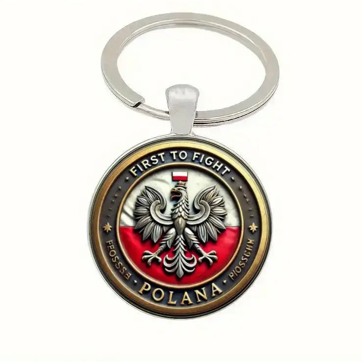 2D Flat, Vintage Polish Eagle Keychain - Red, White & Black Polish Emb ...